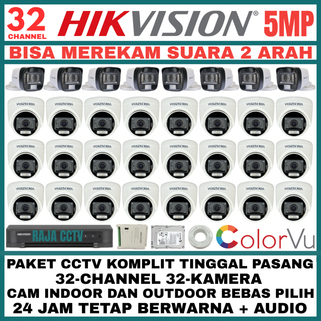 Jual paket cctv hikvision 5mp colorvu 32 channel 32 camera two way ...