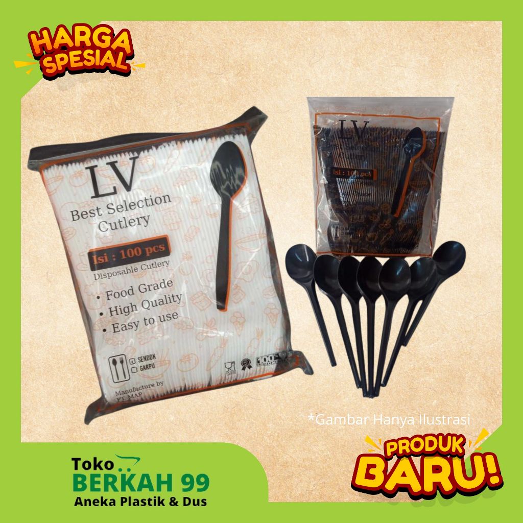 Jual sendok makan plastik putih hitam untuk catering merek UNO, JERAPAH ...