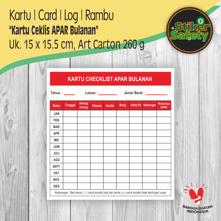 Jual Kartu Log Ceklis Perawatan | Alat Pamadam Api | APAR Bulanan ...