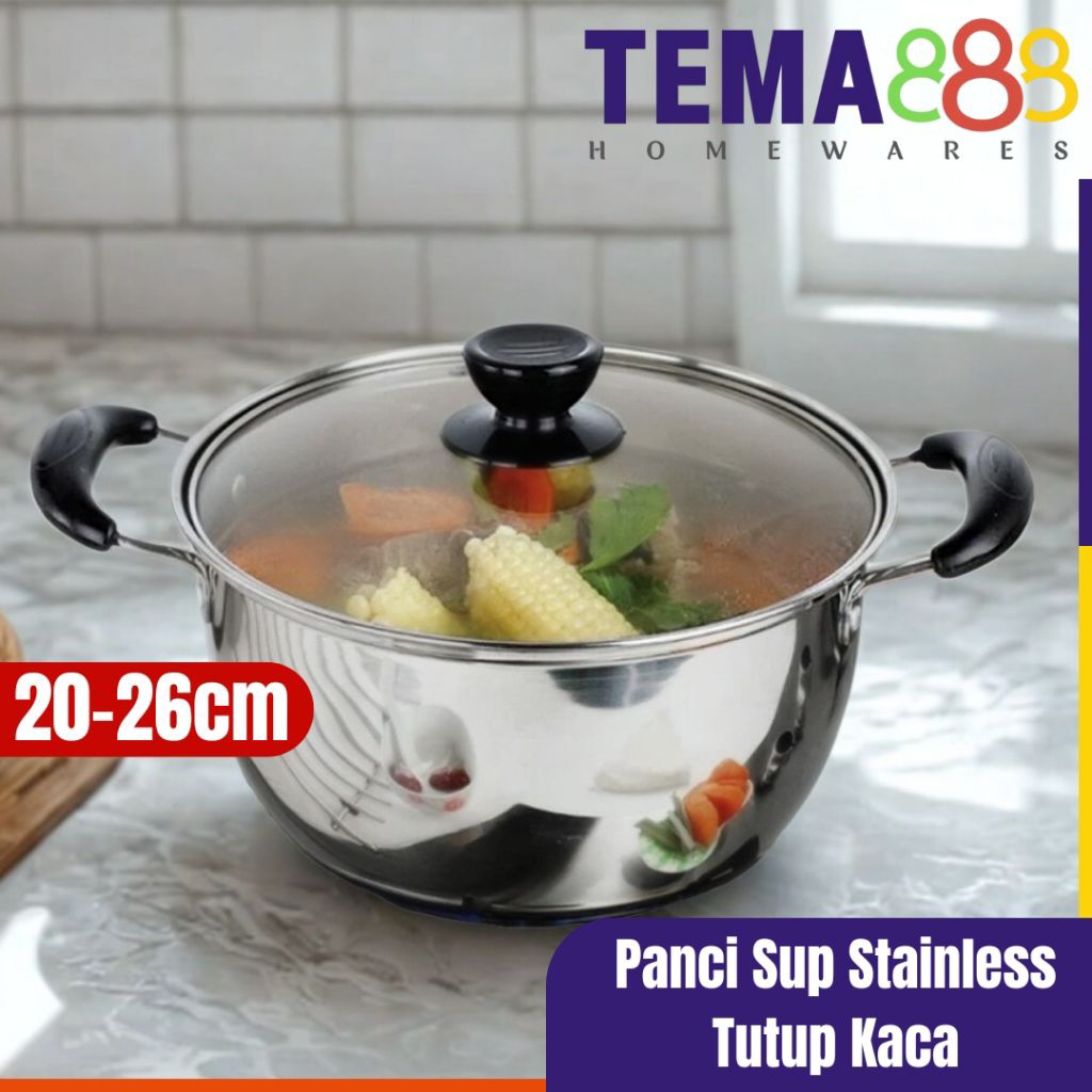 Jual Panci Sup Stainless Steel | Soup Pot Tutup Kaca 26cm 24cm 22cm ...
