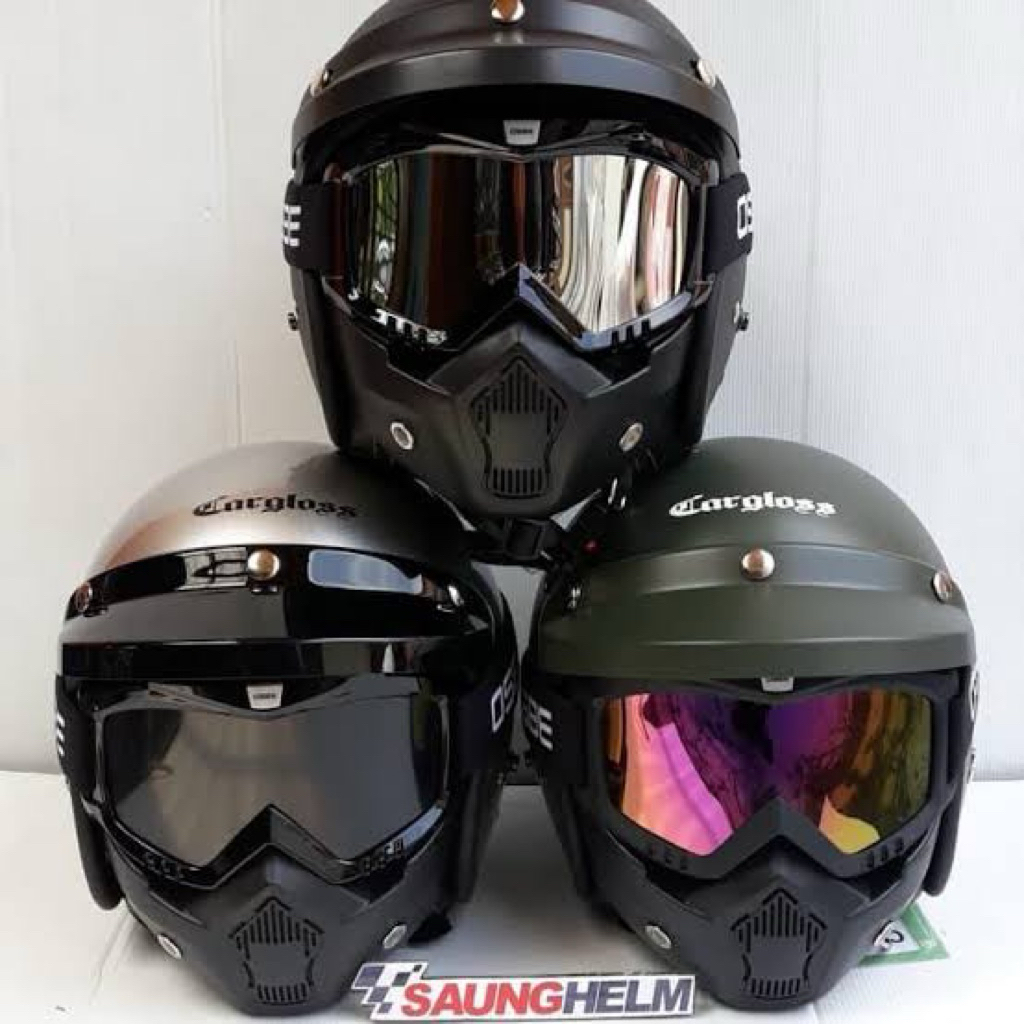 Jual HELM BOGO KOMPLIT + pet + gogle mask | Shopee Indonesia