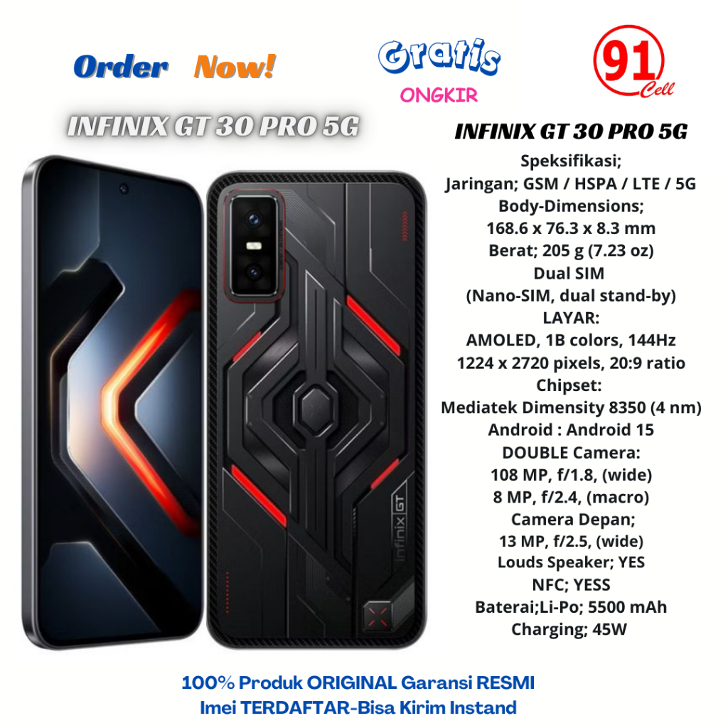 Jual Infinix Gt30 Pro 5G - Gt 30 Pro 5g free asuransi (Ram12/512Gb) & (Ram8/256Gb) Garansi Resmi ...