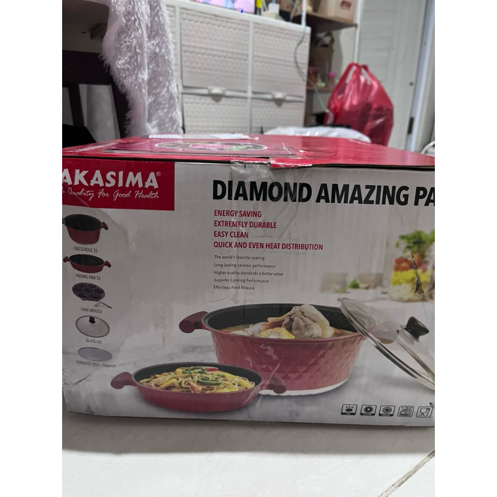 Jual NEW Hakasima Diamond Amazing Pan Red Promo Panci Set Serbaguna ...