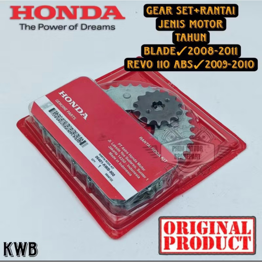 Jual GEAR SET + RANTAI ORIGINAL KWB REVO ABS 110, BLADE 2008-2011 KUALITAS ASLI HONDA AHM ...