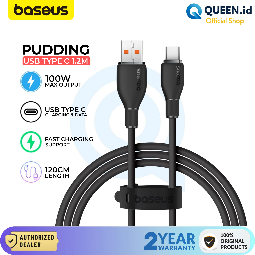 Jual Baseus Pudding Kabel Data Charger USB TYPE C 1.2m - 2M 100W 5A QC ...
