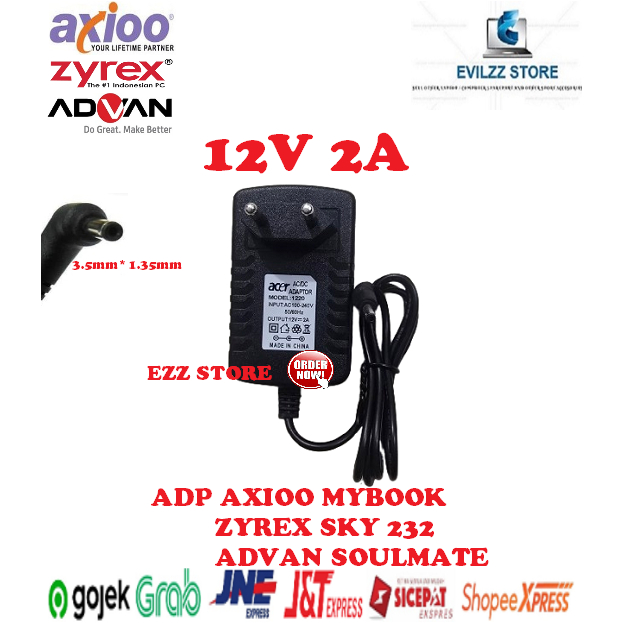 Jual ADAPTOR CHARGER ADVAN TBOOK X TRANSFORMER INTEL N100 1405 12V 2A 3 ...