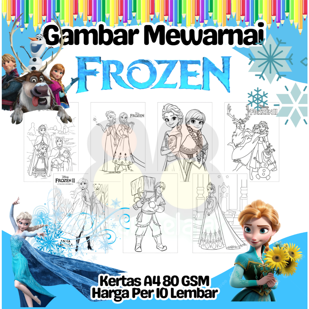 Jual 10 Lembar Kertas A4 Gambar Mewarnai Tema FROZEN ELSA ANNA Termurah ...