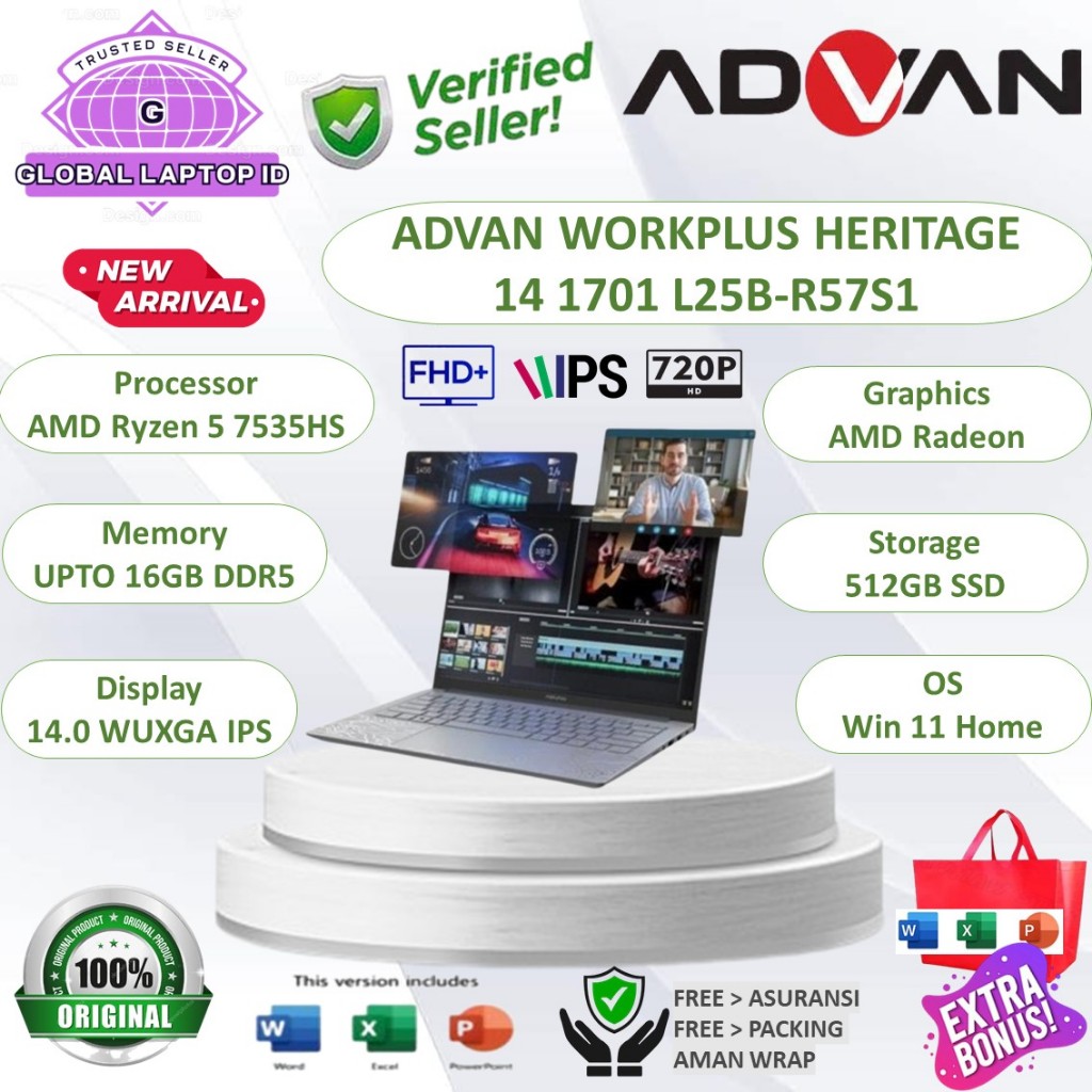 Jual RESMI Laptop ADVAN Workplus Heritage 14 AMD Ryzen 5 7535HS RAM ...