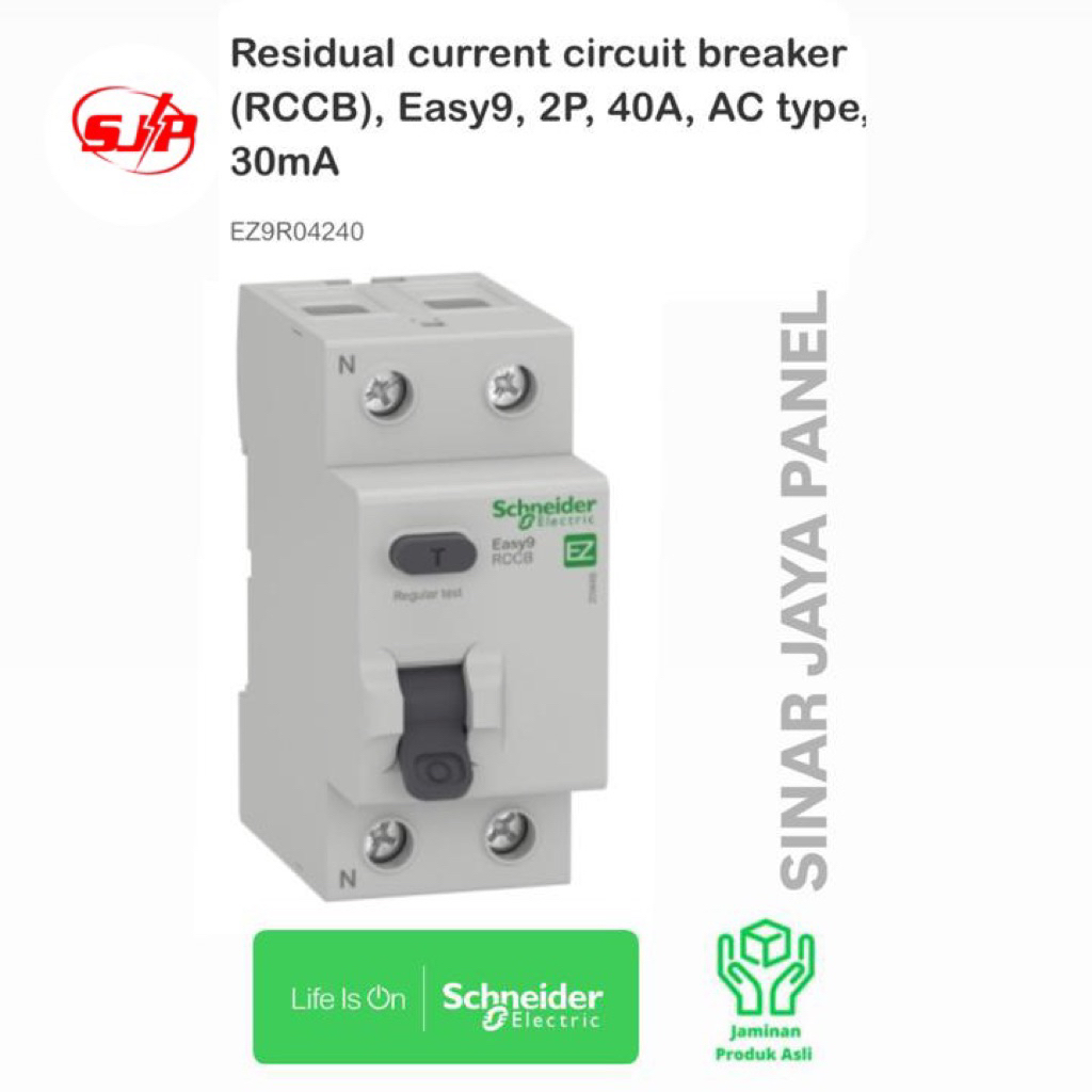 Jual RCCB ELCB Schneider Easy9 2P 40a 30ma 2 Pole 2 phase EZ9R04240 Original | Shopee Indonesia
