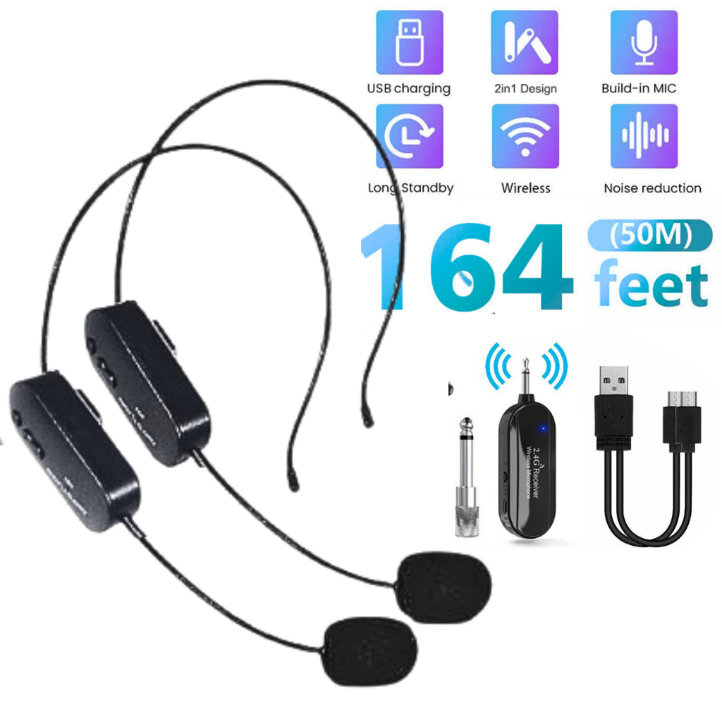 Jual TaffSTUDIO 2 PCS Mik Bando Imam Masjid Wireless Tanpa Kabel Microphone 2.4 GHz Headset 50M ...