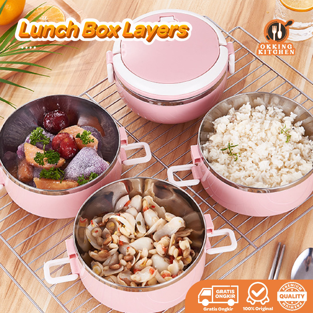 Jual Rantang lunch box 3 dan 4 susun polos lucu elegan tempat bekel ...