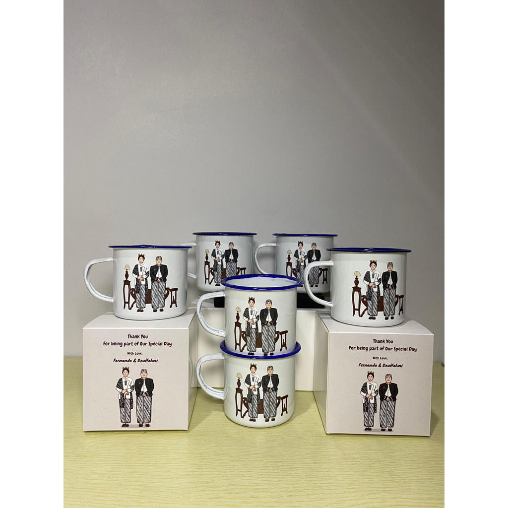 Jual Souvenir Pernikahan Gelas Mug Enamel Free Custom Design - Packing ...