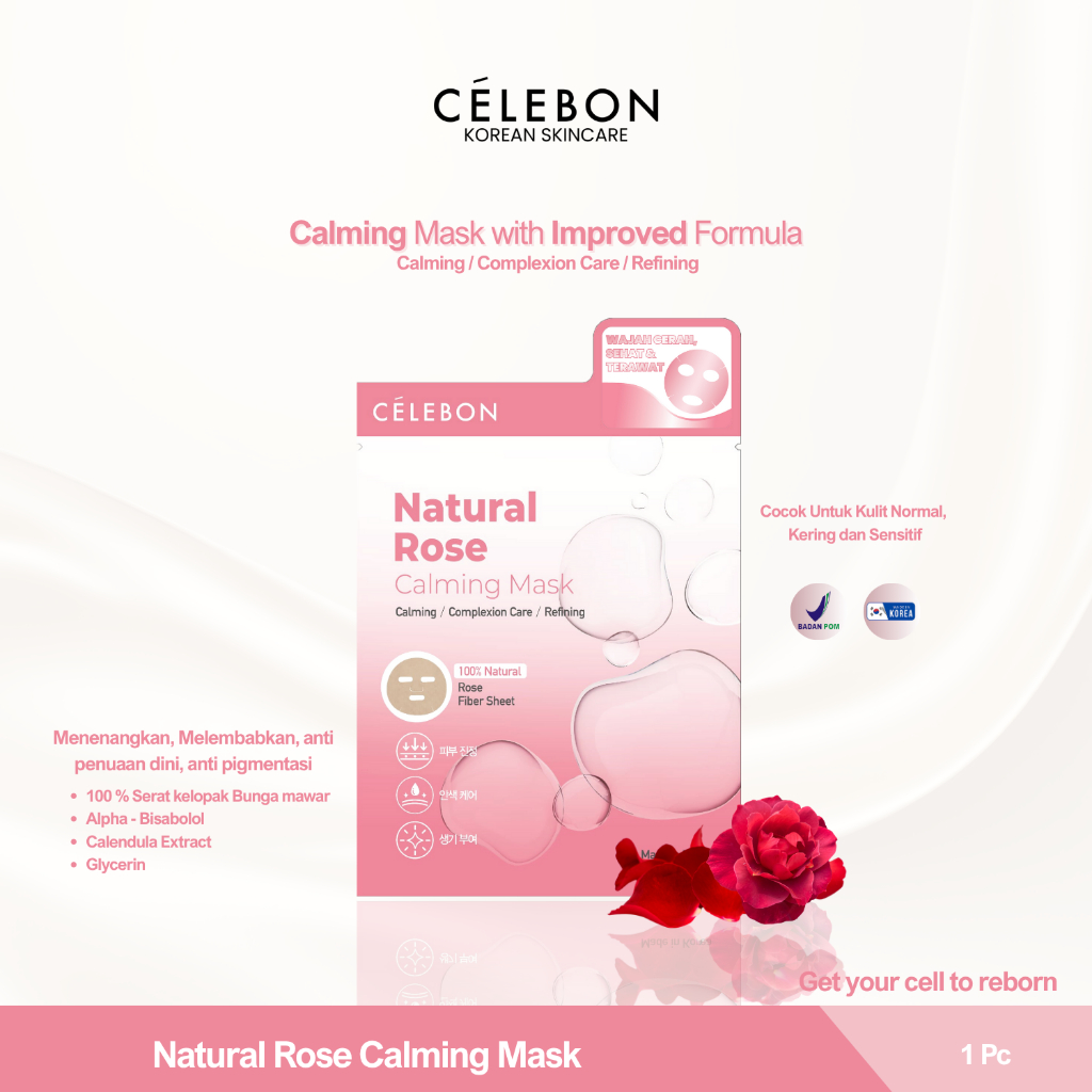 Jual CELEBON - Rose Calming Natural Mask | sheet mask calming masker ...