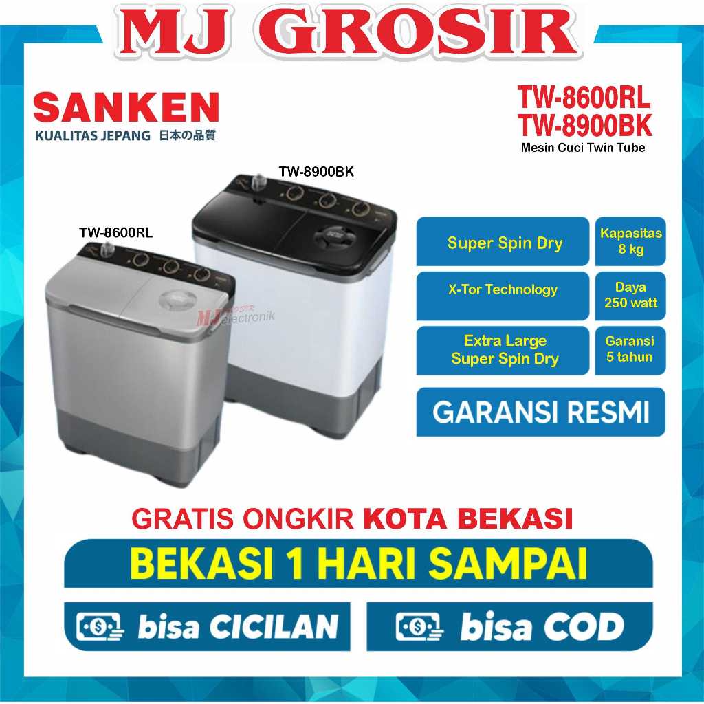 Jual MESIN CUCI SANKEN TW 8900 BK / TW 8600 RL / PWM 8081 8KG 2 TABUNG ...
