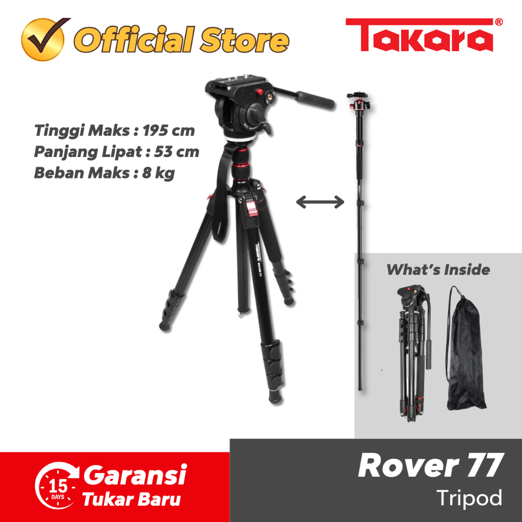 Jual Takara ROVER 77 2IN1 Traveller Fluid Head Video Tripod Monopod Kit ...
