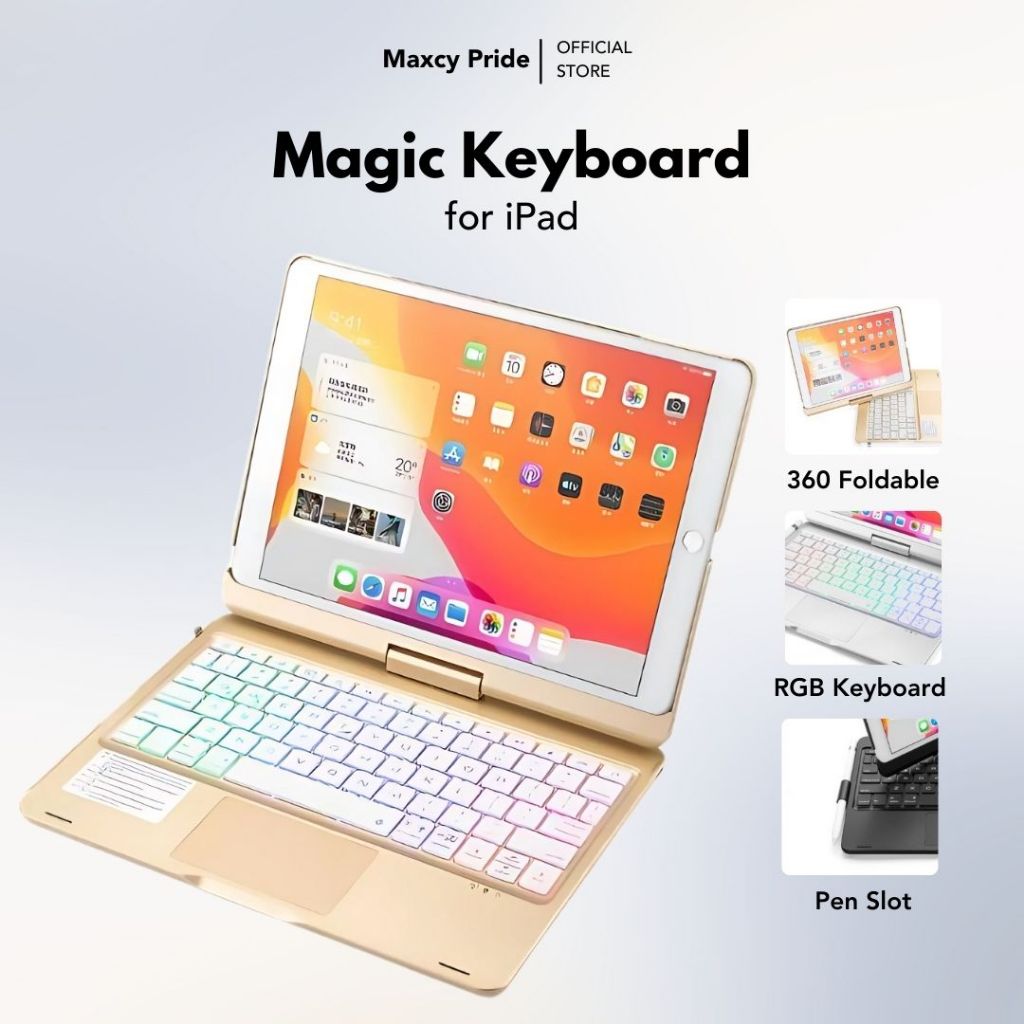 Jual Magic Keyboard Ipad dengan RGB Backled 360 Foldable Smart Keyboard ...