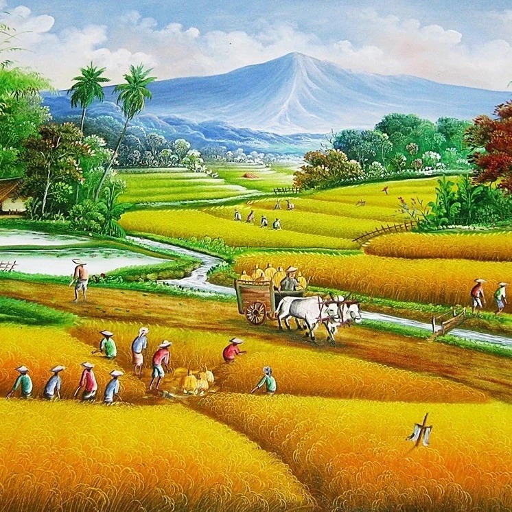 Jual Lukisan Panen Raya Dengan Hamparan Sawah Yang Luas (Ukuran ...