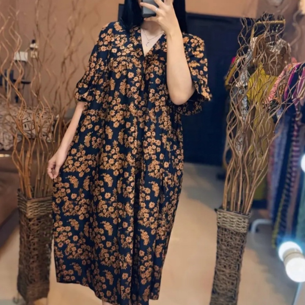 Jual Daster Kekinian Kain Rayon Busui Adem Motif Bunga Olive Resleting ...