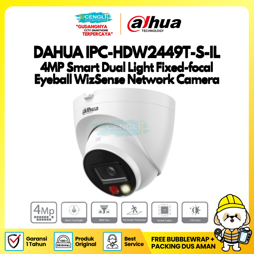 Jual Ipcam Dahua Indoor DH-IPC-HDW2449T-S-IL 4MP Smart Dual Light ...