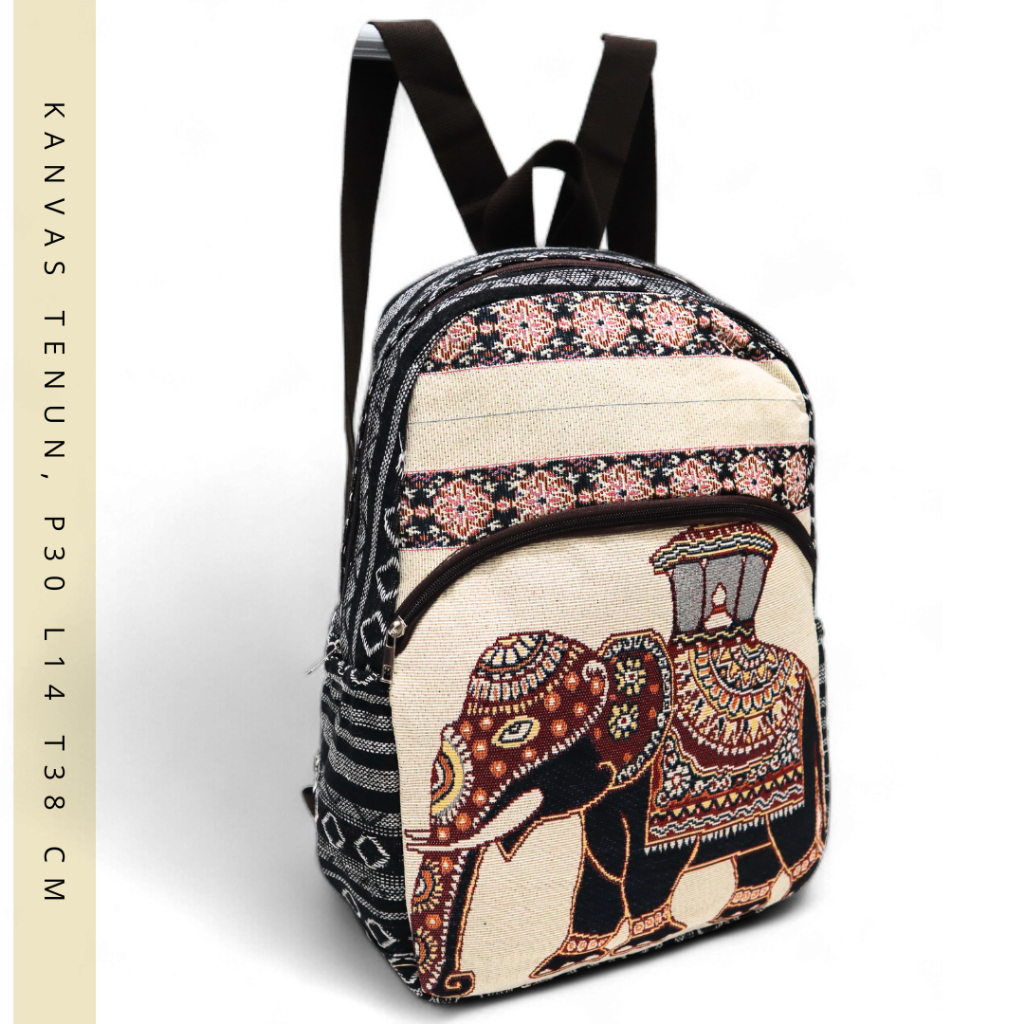 Jual Tas Ransel Stylish Backpack kanvas tenun gajah thailand tas punggung besar wanita simple ...