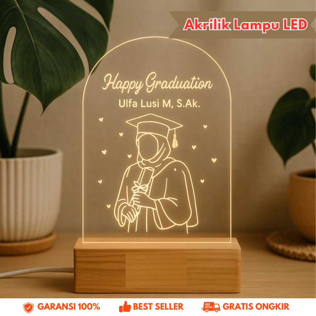 Jual Gift Akrilik LED Wisuda Ultah Lampu Kado Ulang Tahun Plakat Sketsa ...