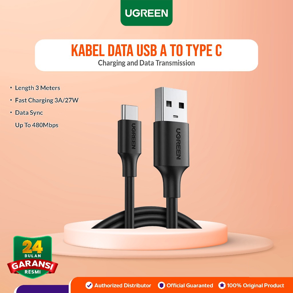 Jual UGREEN 60826 Kabel Data USB A to Type C 3M 3 Meter Fast Charging ...