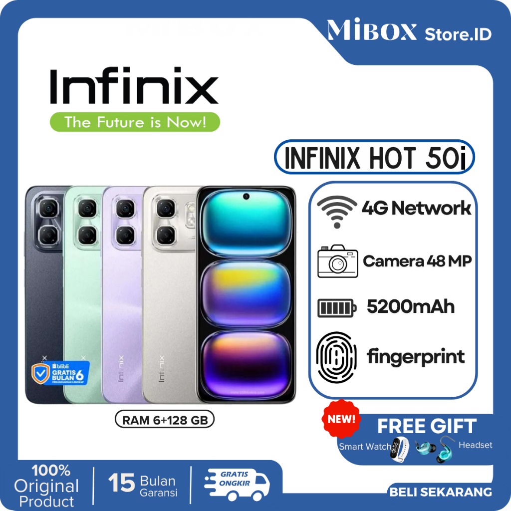 Jual Infinix Hot 50i 6/128 Mediatek Helio G81, Fingerprint ,5000 mAh GB ...