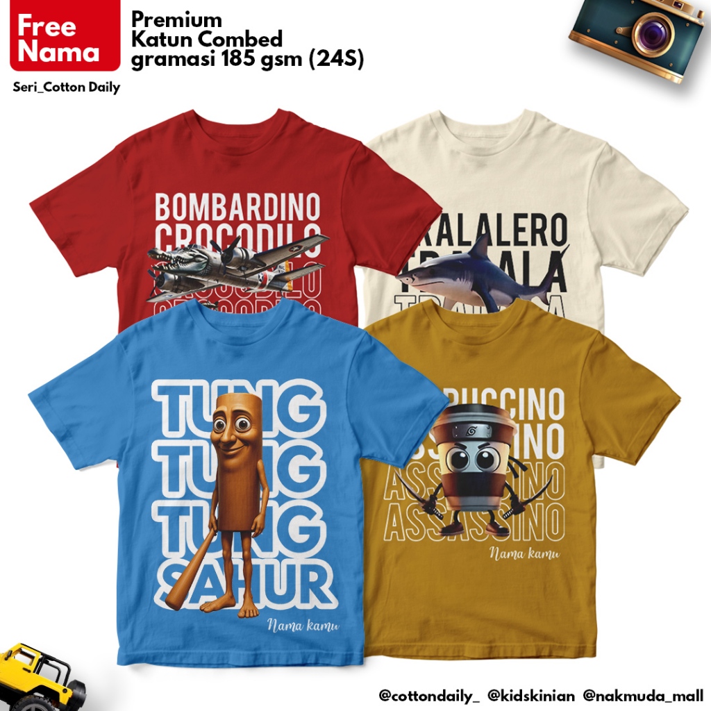 Jual Kaos Viral Tung Tung Sahur Anomali Baju Anak Brainroot Italia ...