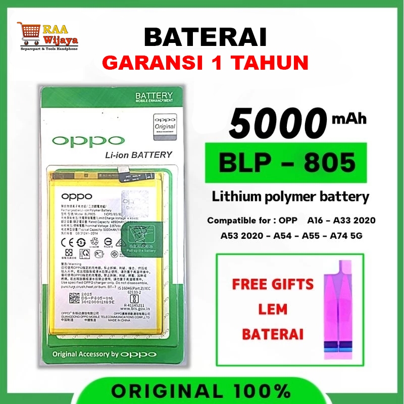 Jual BATERAI BLP-805 OPP0 A16 / A33 2020 / A53 2020 / A54 / A55 / A74 ...