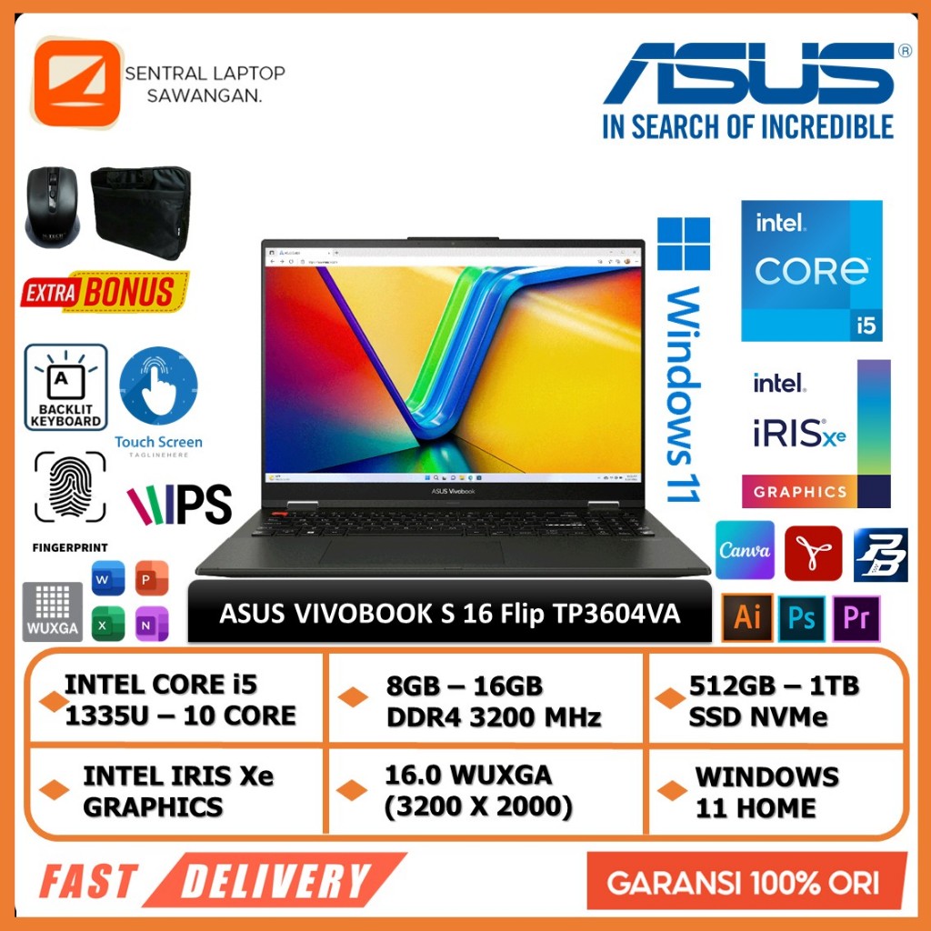 Jual Laptop Asus Vivobook S 16 Flip TP3604VA Intel i5 1335U 16GB 1TB ...