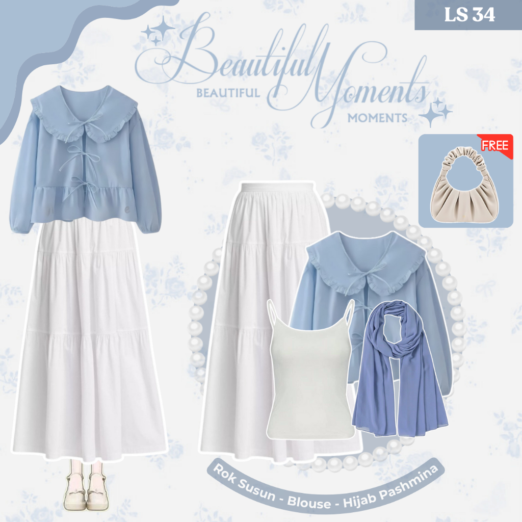 Jual One Set Korean Style | OOTD Ke Pantai (Blouse Twiscone Biru, Rok ...