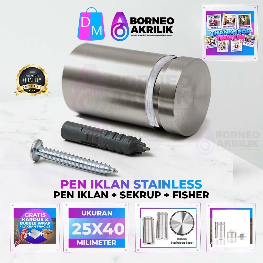 Jual 25mmx40mm Pen Iklan Stainless Baut Akrilik Kaca Sign Board 25x40mm ...
