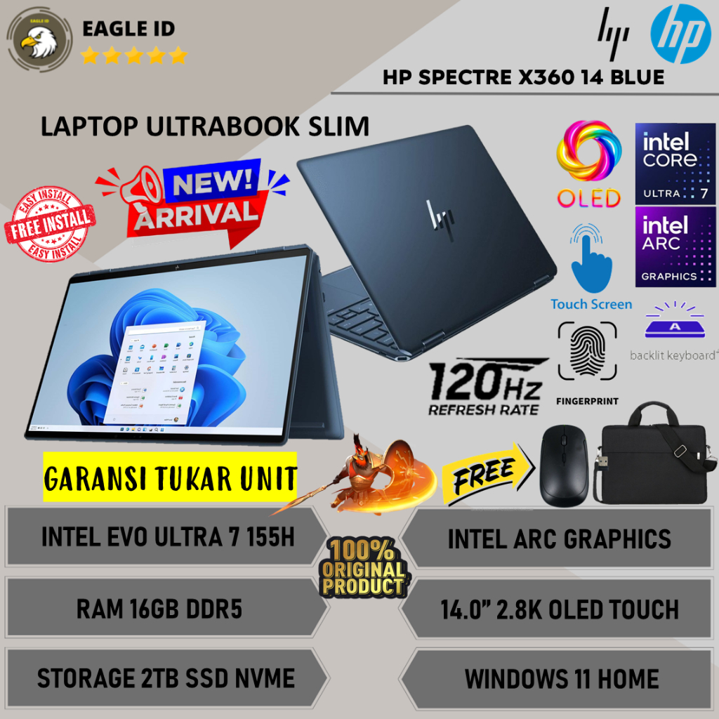 Jual HP Spectre X360 14 Intel Evo Ultra 7 155H Ram 16GB DDR5 2TB SSD 14 ...