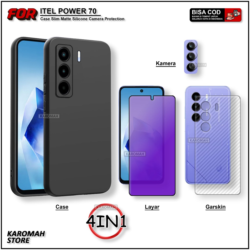 Jual Paket 4in1 Softcase Itel Power 70 Case Matte Ultra Slim Camera ...