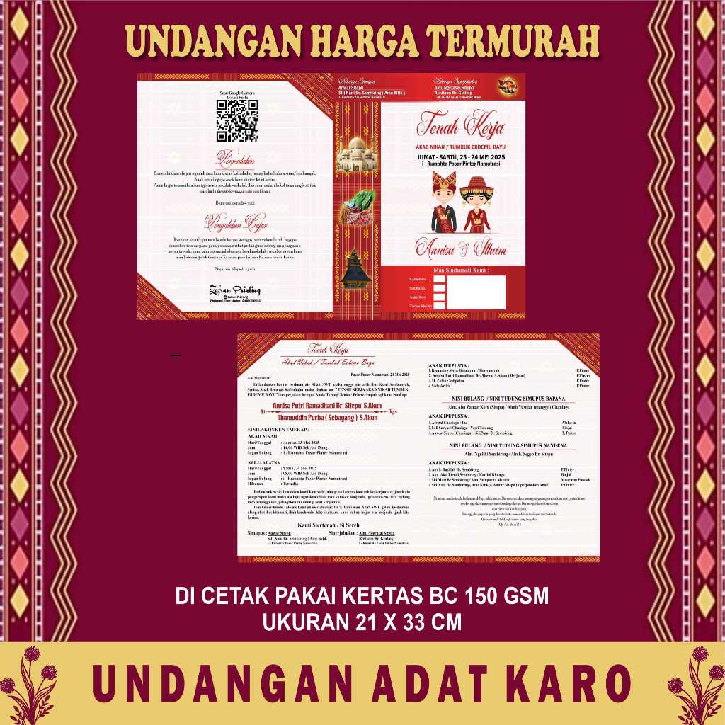 Jual Undangan Adat Karo kertas BC150 gsm murah cantik | Shopee Indonesia