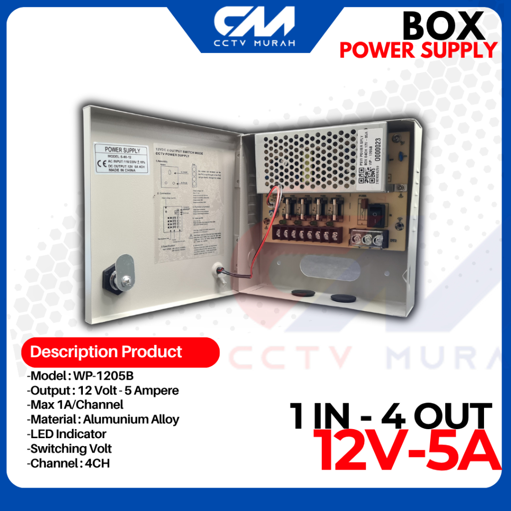 Jual POWER SUPPLY 12V/5A-4CH BOX || Type PS-PSU5A || POWER SUPPLY FOR ...
