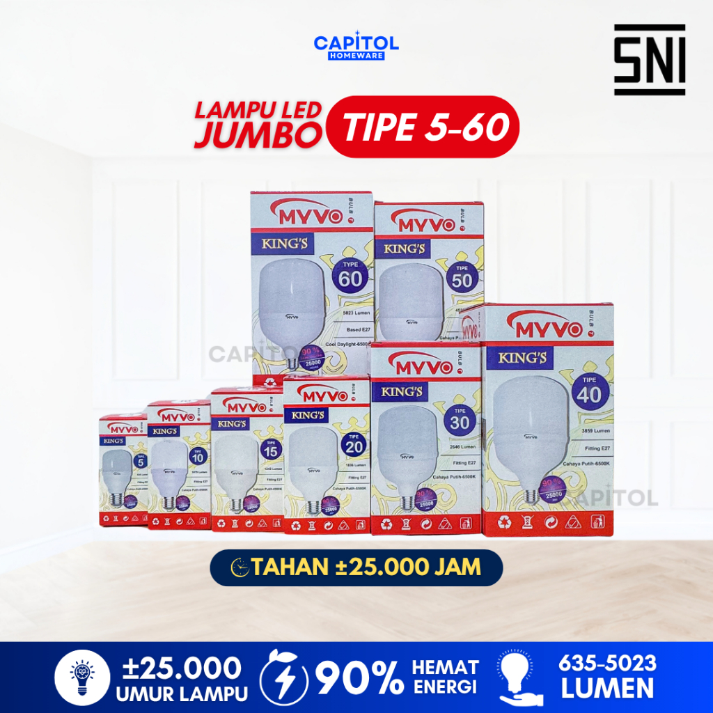 Jual Lampu LED Myvo King JUMBO Putih Terang Tipe 60/50/40/30/20/15/10/5 Hemat | Shopee Indonesia