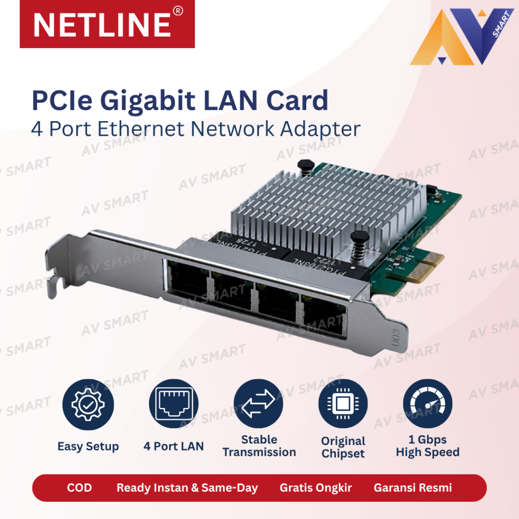 Jual Netline PCIe LAN Gigabit Card 4 Port 1000Mbps PCI Express RJ45 ...