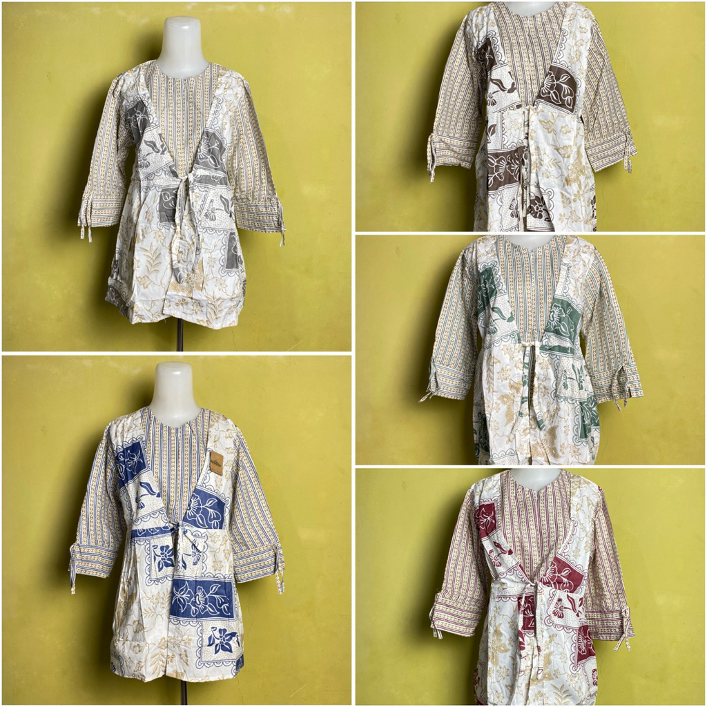 Jual Blouse batik wanita model rompi lengan 7/8 tali tengah | Shopee ...