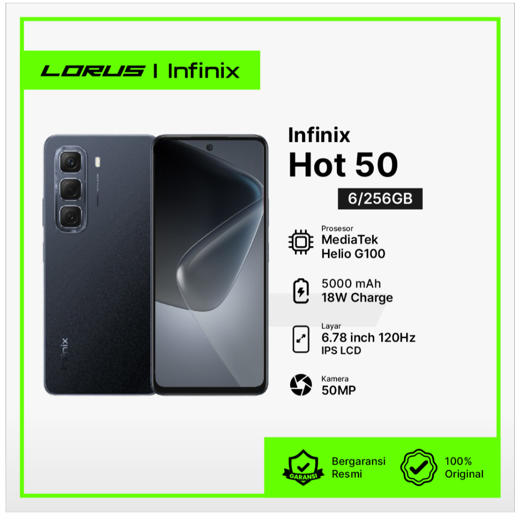 Jual Infinix Hot 50 6/256GB | MediaTek Helio G100 | Baterai 5000 mAh ...