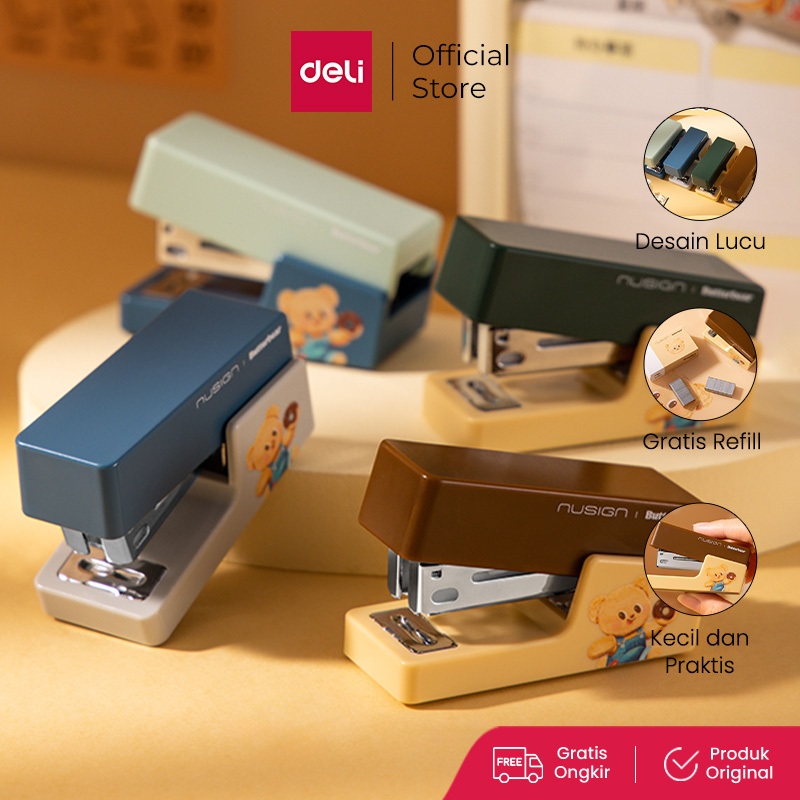 Jual Deli x Butterbear Stapler / Stapler Mini Set Staples No.12 Free ...