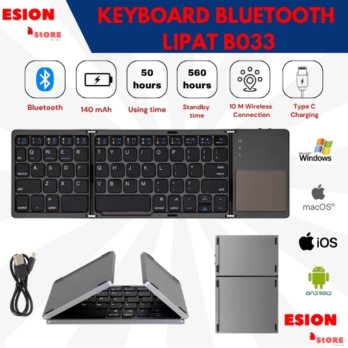 Jual Keyboard Wireless Bluetooth Foldable B033 Keyboard Mini Lipat 3 ...