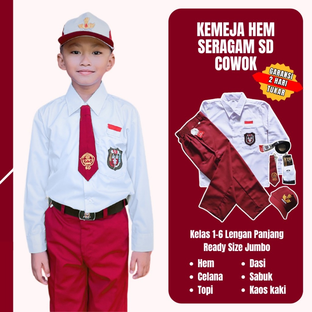 Jual Baju Seragam Sekolah Sd Lengan Pendek & Panjang Atribut Lengkap ...