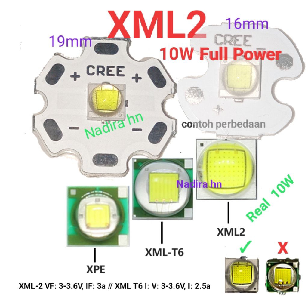 Jual Real 10W XM-L2 & XML-T6 led cree Sparepart senter, xml 2 xml t6 ...