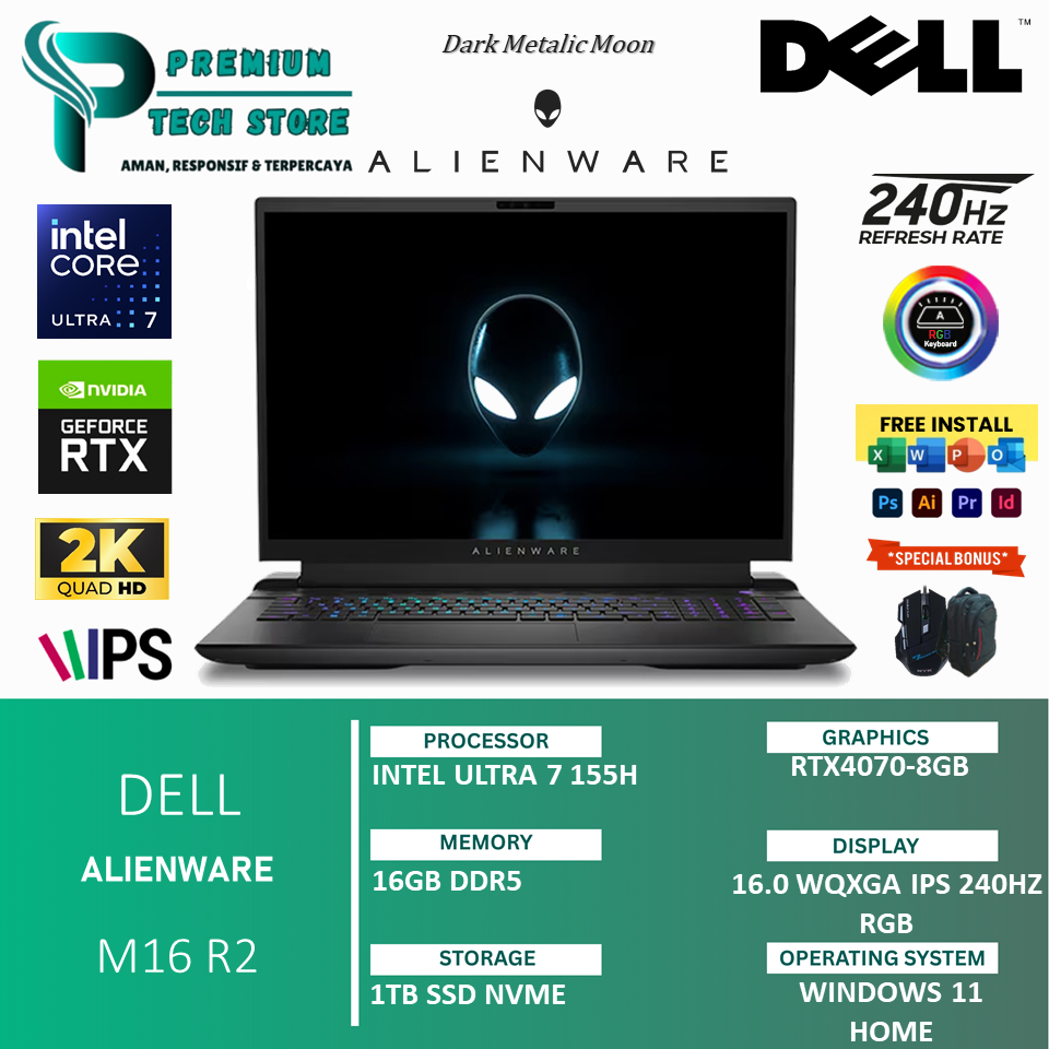 Jual DELL ALIENWARE M16 Intel Ultra 7 155 RAM 64GB 4TB SSD RTX4070-8GB ...