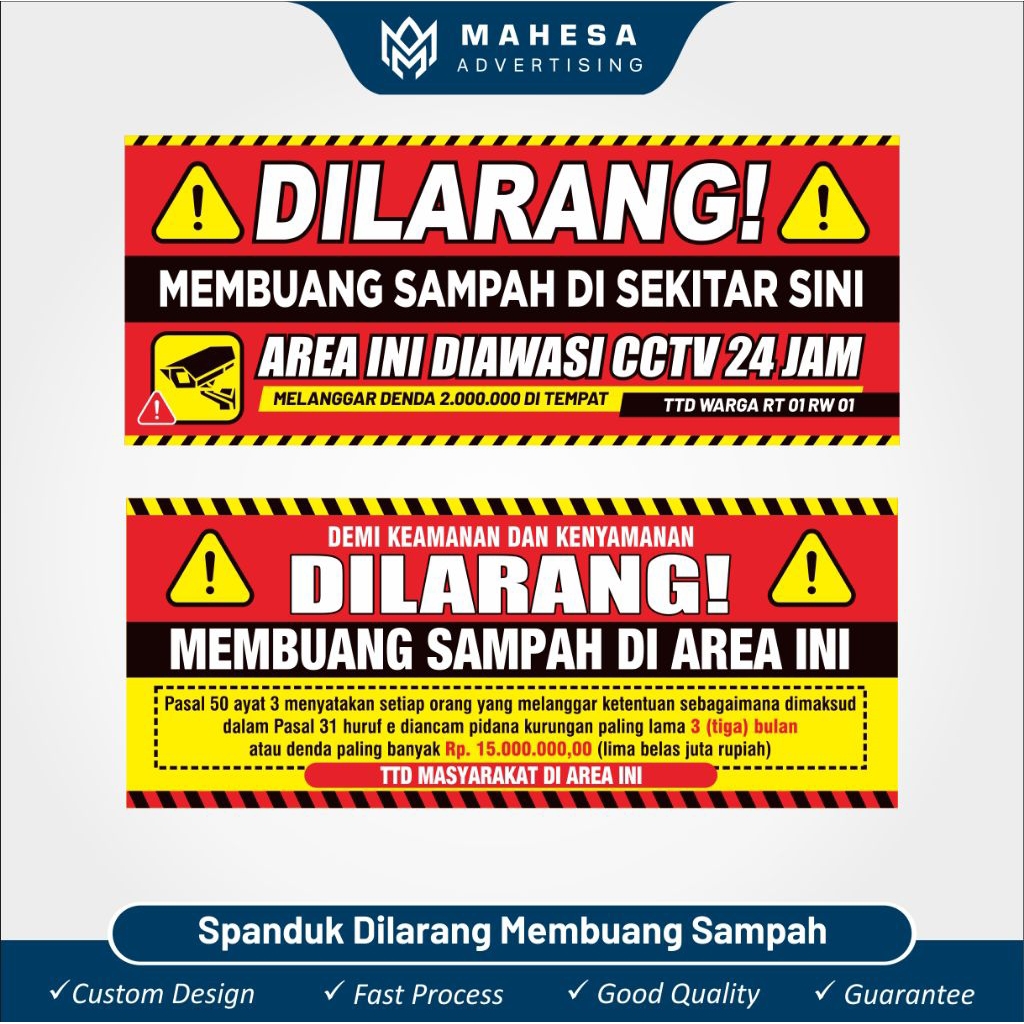 Jual Spanduk Dilarang Buang Sampah – CCTV & Denda | Shopee Indonesia