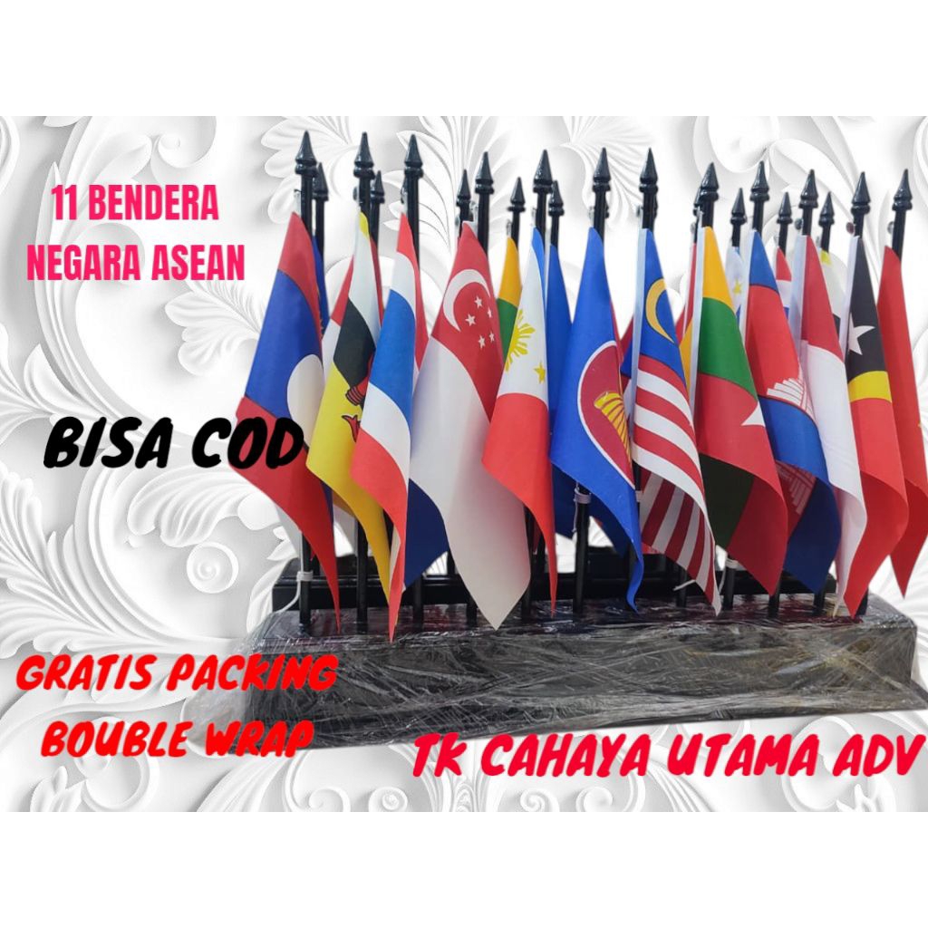 Jual BENDERA NEGARA ANGGOTA ASEAN / BENDERA ASEAN + TIANG KAYU MEJA ...