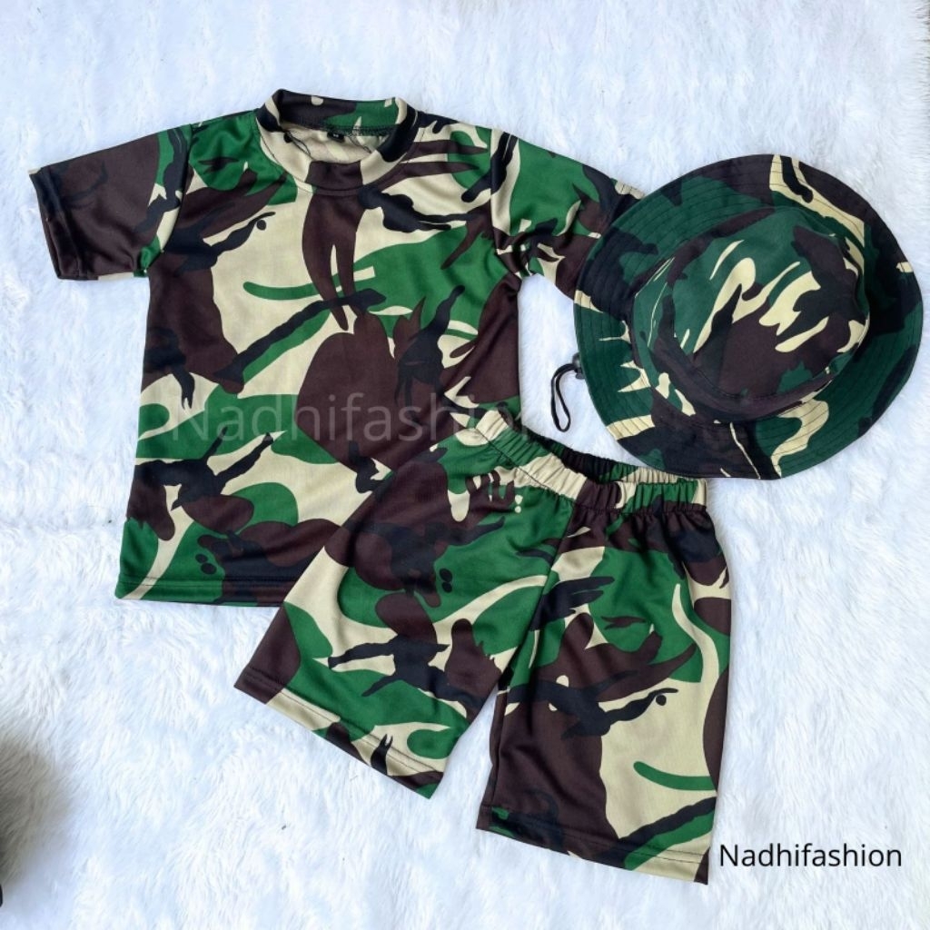 Jual Setelan anak loreng TNI baju celana dan topi Rimba usia 1-8 tahun | Shopee Indonesia
