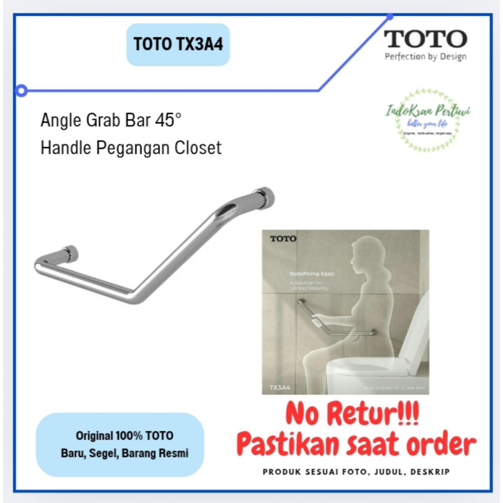 Jual Handle Pegangan Closet TOTO TX3A4 /Grab Bar TOTO TX3A4/Aksesories ...