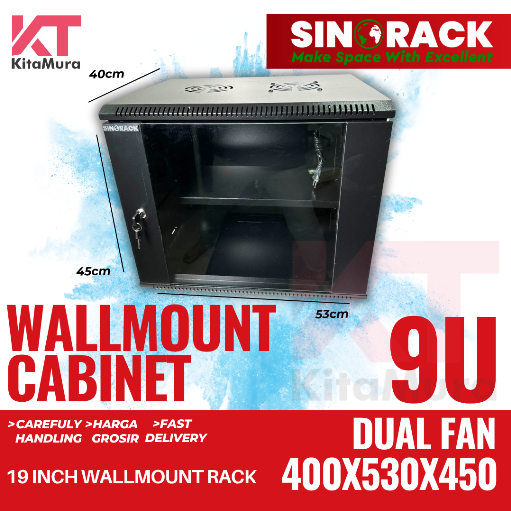 Jual Wallmount Rack Server 9U Rak Server Ukuran 9U Single Glass Door ...
